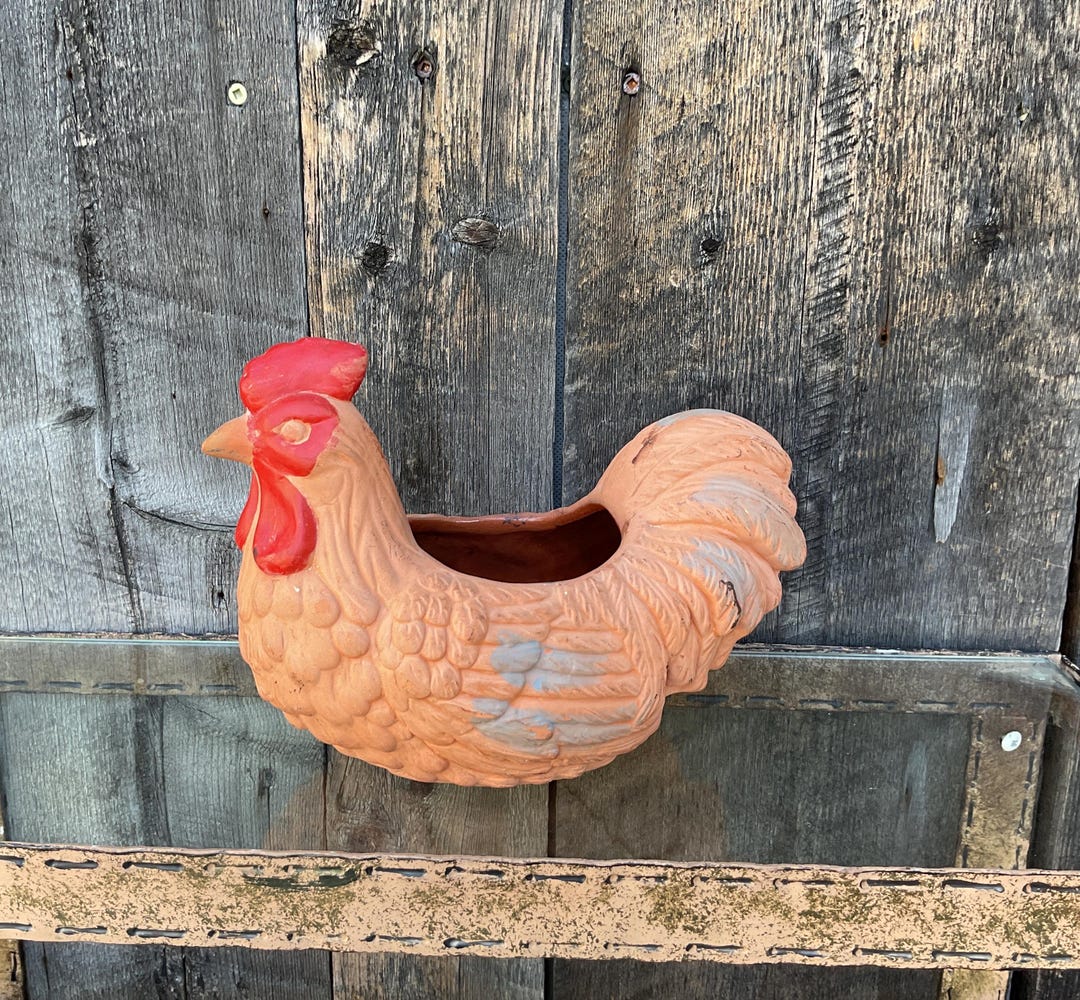 Vintage Terracotta Chicken Hen Planter Pottery Window Box Flowerpot ...