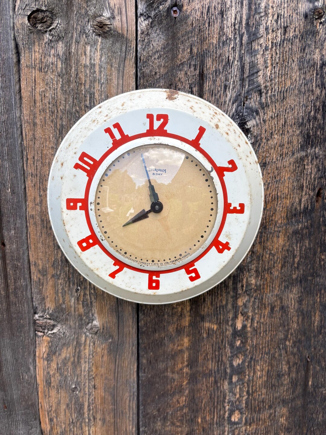 Antique 1940s Ingraham Eight Day Wall Clock. Functional. Vintage Red ...