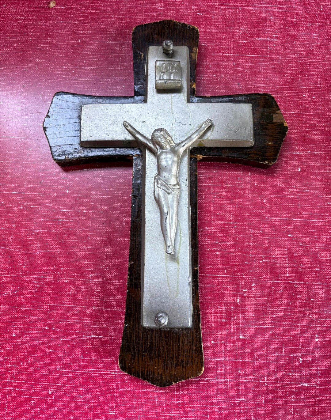 Antique Religious Cross, Jesus Crucifix, 1950s. Wooden and Heavy Metal ...
