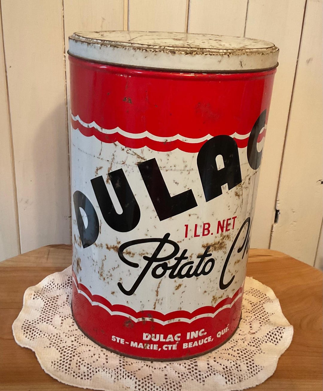 Large Vintage Rustic DULAC Potato Chip Container Quebec Canada - 1LB ...