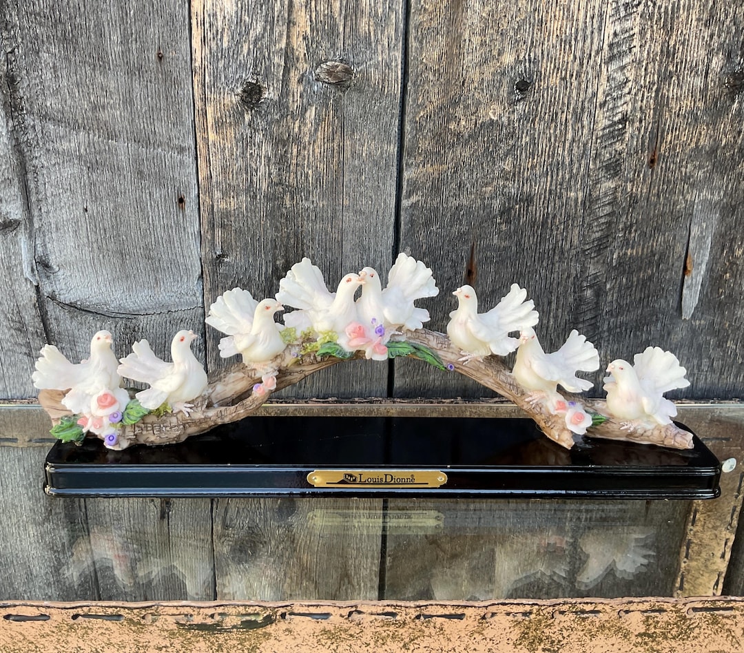 Vintage 8 Doves / Pigeons on a Tree Branch, Resin Figurine by Louis ...