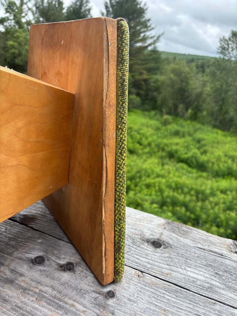 Vintage Handmade Cubist Stool. Wooden Stool With Green Vinyl Seat and ...