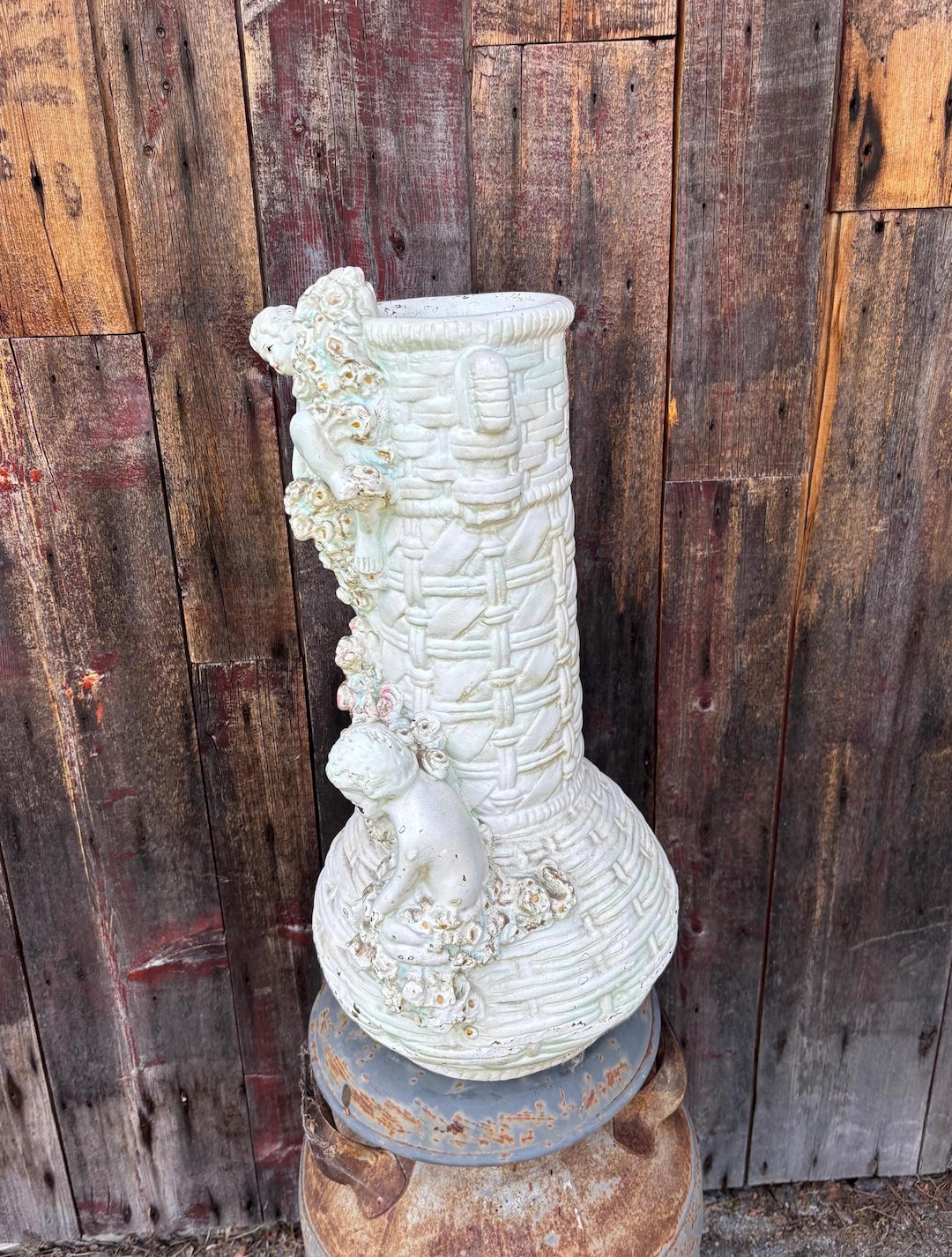 Large Vintage 3 Cherub Pedestal Planter Holder Classical Plaster ...