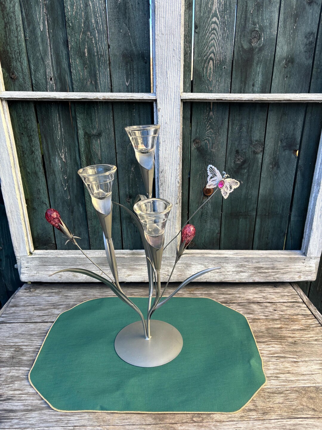 3-arm Candelabra Iron and Glass Candle Holders Ornement / Candle Holder ...