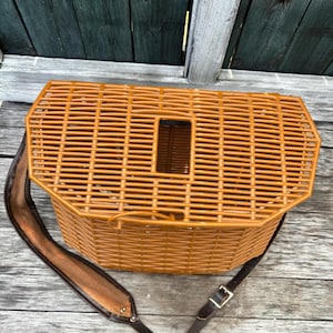 Vintage Fish Basket - Basket With Lid - Fish Basket With Strap ...