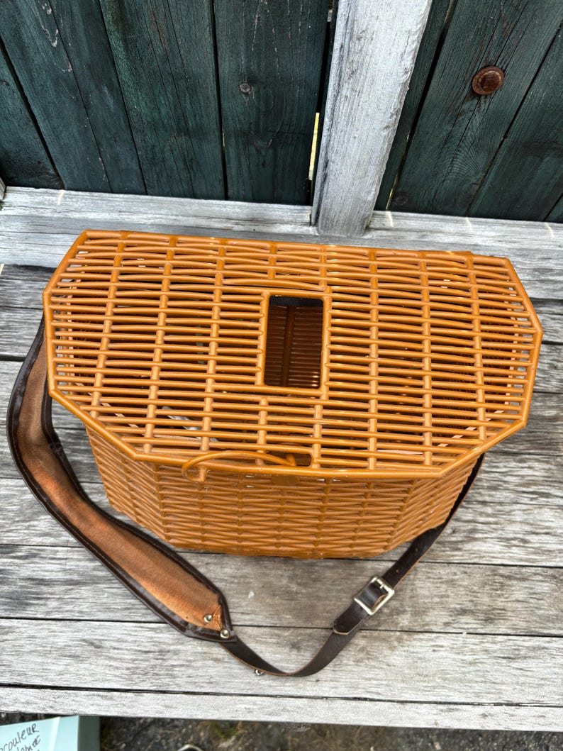 Vintage Fish Basket Basket With Lid Fish Basket With Strap Plastic Fish ...