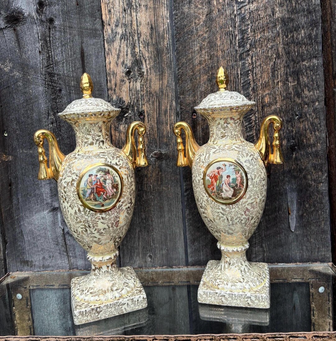 Pair of 1930s Empire Ware Porcelain Urn, Vintage English With Lid ...