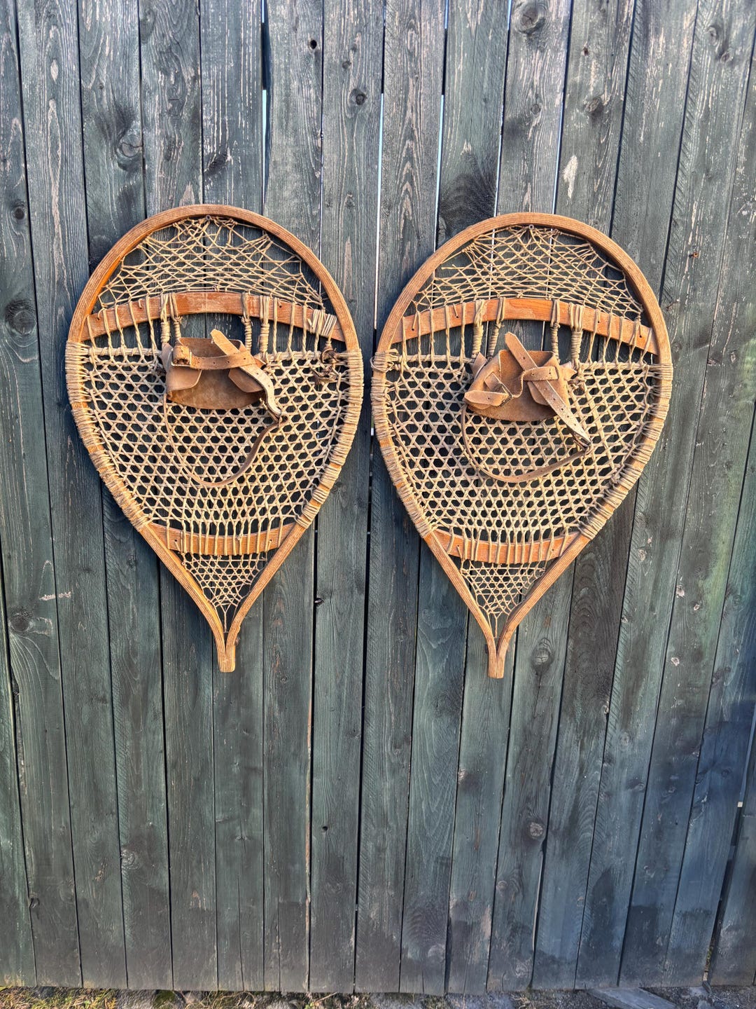Vintage Canadian Bear Paw Snowshoes 30" Long X 19" Wide With Leather ...
