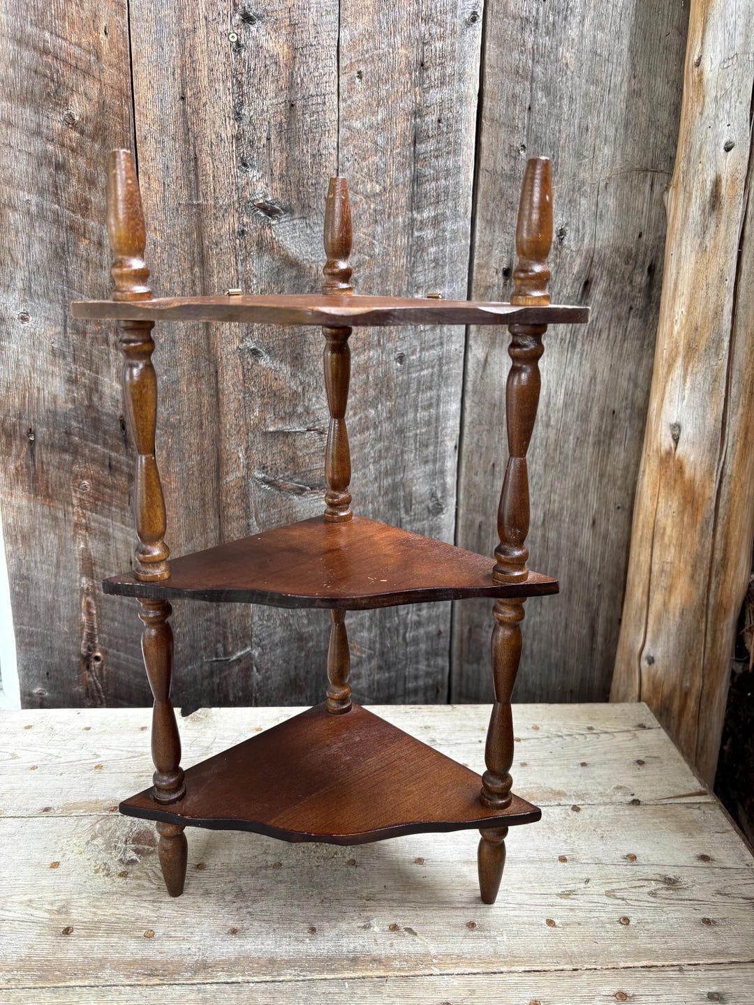 Spindle Corner Wall Shelves Wood Display Shelf Knick Knacks Vintage 18 ...