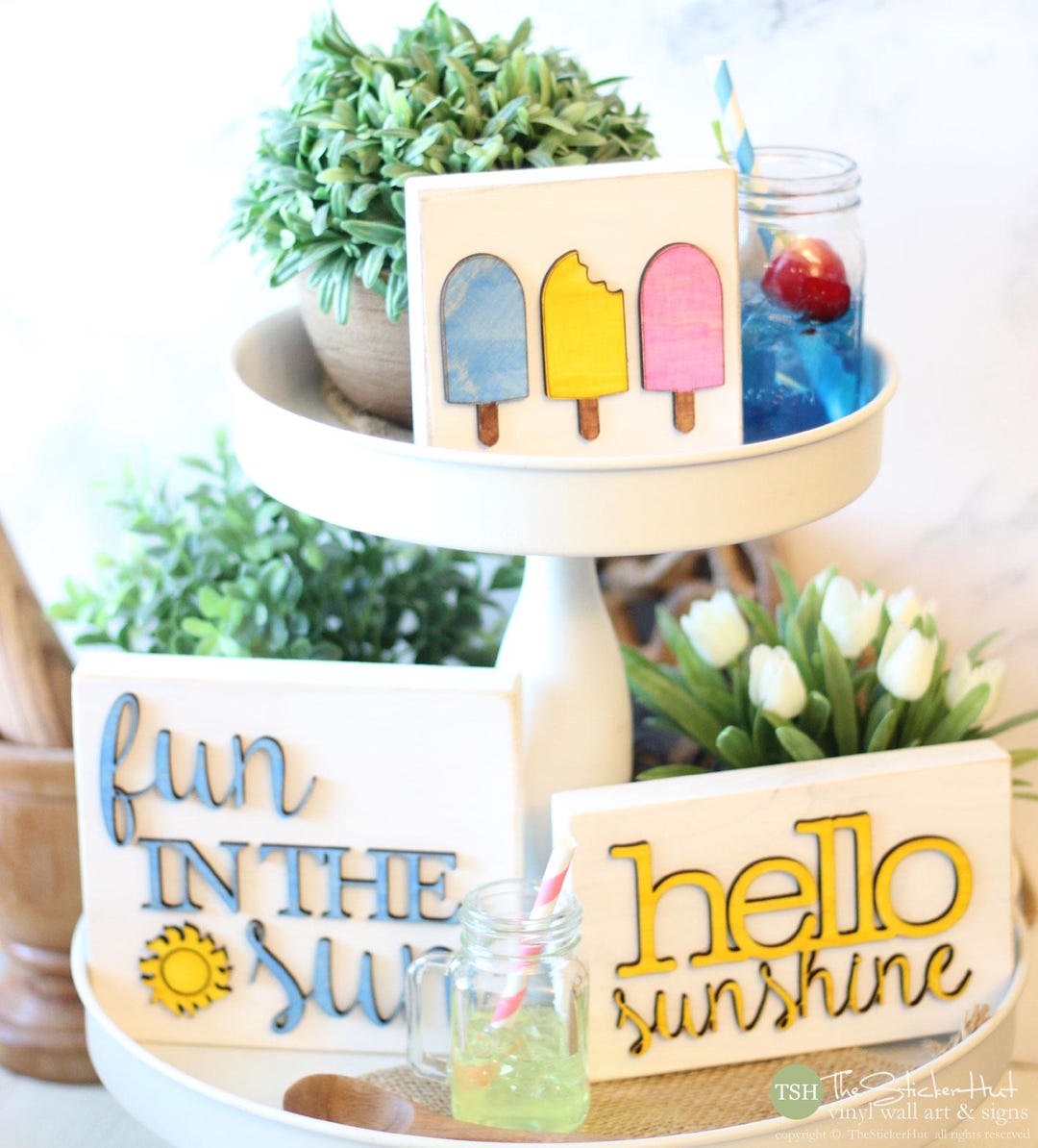 Summer Signs - Tiered Tray Set - Mix & Match Items - Mini Signs - Faux ...