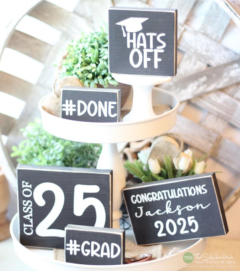 Graduation Signs Party Decor Tiered Tray Centerpiece Signs College Grad ...