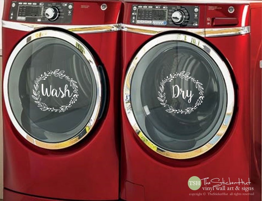 Laundry Room Decor Wash Dry Vinyl Decal Set, Washing Machines and ...
