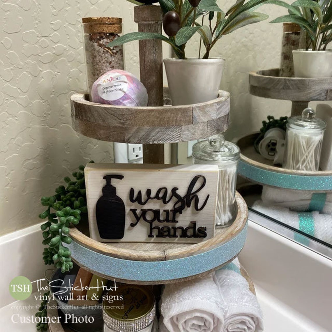 Wash Your Hands Bathroom Sign Mini Block - 3D Sign - Bathroom Decor ...