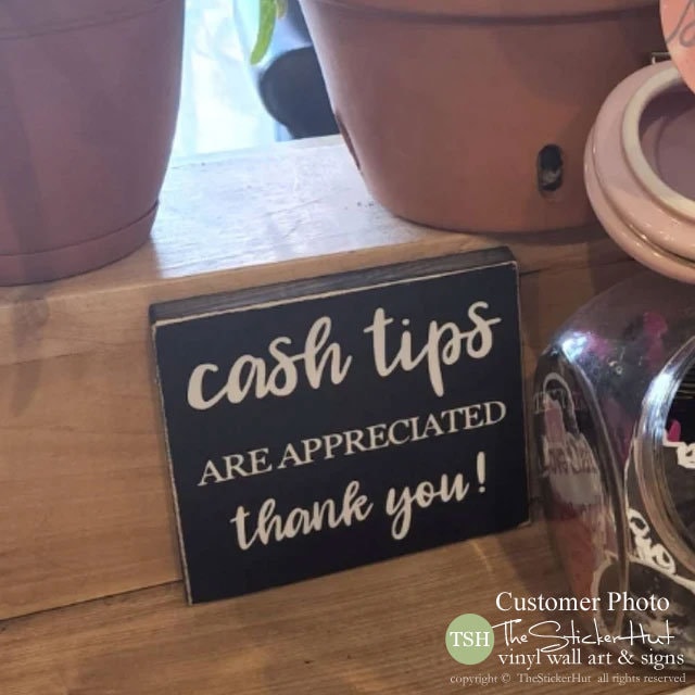 Cash Tips Are Appreciated Thank You Wood Sign Block - Etsy