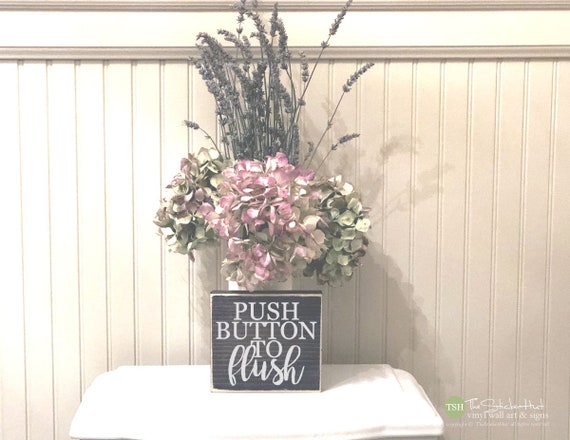 Push Button to Flush Bathroom Sign Mini Block Funny Bathroom | Etsy