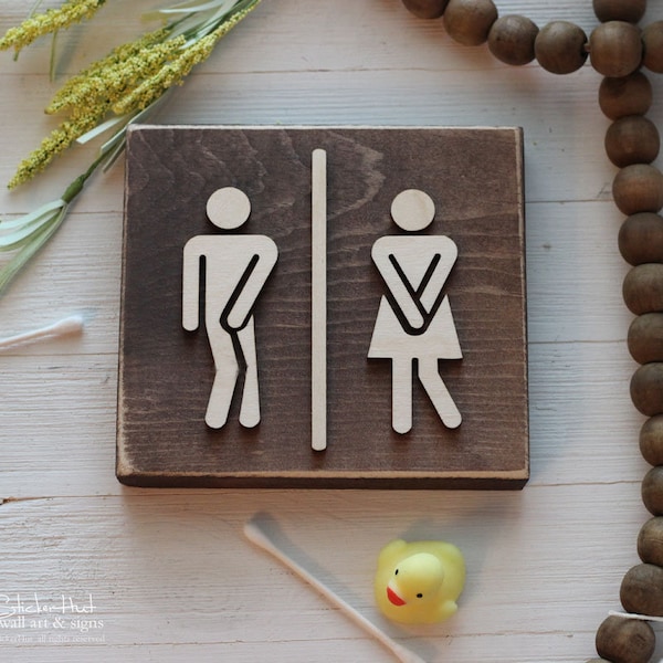 Wood Bathroom Sign - Etsy