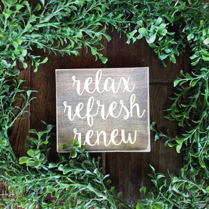 Relax Refresh Renew Bathroom Sign Mini Block Wood Kids Bath | Etsy
