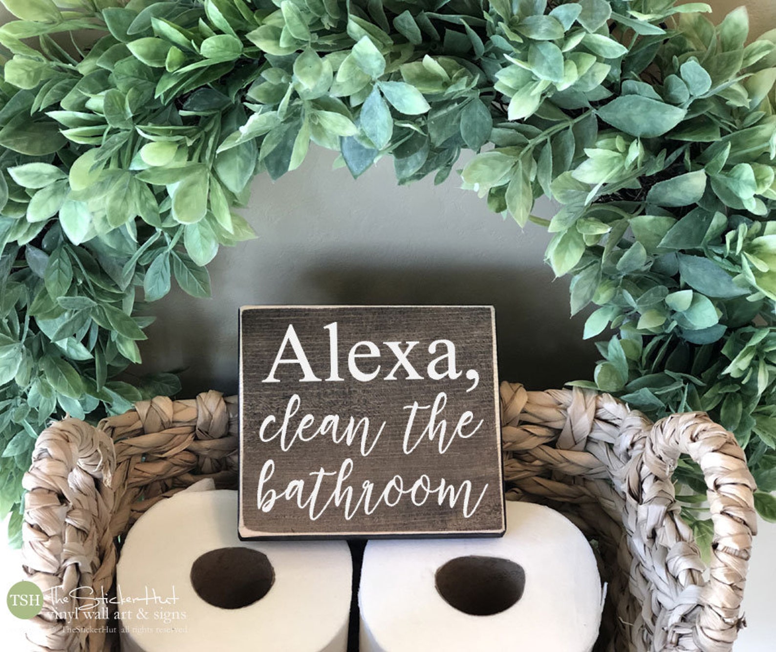 Alexa Clean the Bathroom Mini Block Wood Sign Bathroom Decor | Etsy