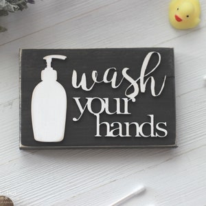 Wash Your Hands Bathroom Sign Mini Block 3D Sign Bathroom Decor Wooden ...