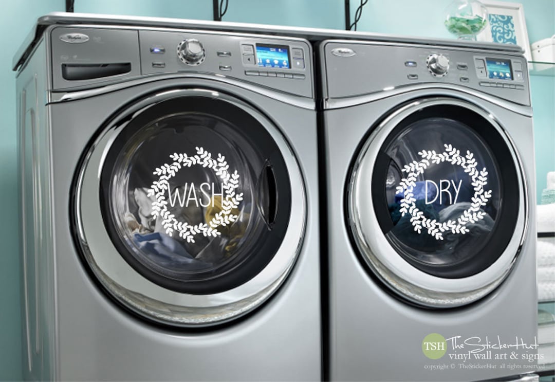 Wash Dry Laundry Room Decor Vinyl Decal Set, Washing Machines and ...