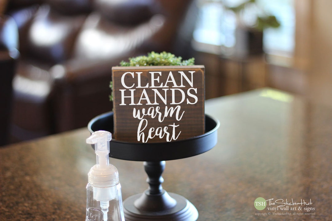 Clean Hands Warm Heart Mini Block Wood Sign - Bathroom Decor - Wood ...
