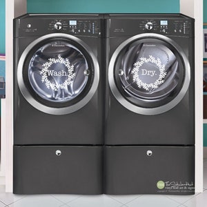 Wash Dry Laundry Room Decor Vinyl Decal Set, Washing Machines and ...