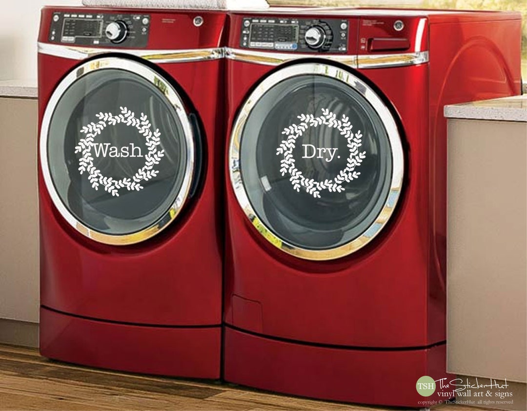 Wash Dry Laundry Room Decor Vinyl Decal Set, Washing Machines and ...
