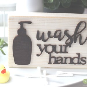 Wash Your Hands Bathroom Sign Mini Block 3D Sign Bathroom Decor Wooden ...