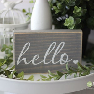 Hello Mini Block Wood Sign - Coffee Bar Sign - Tiered Tray Wood Sign ...