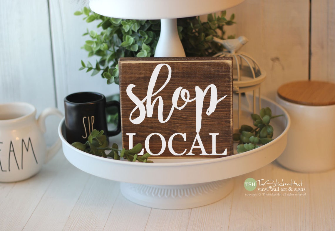 Shop Local Mini Block Wood Sign Mini Sign Tiered Tray Wood | Etsy