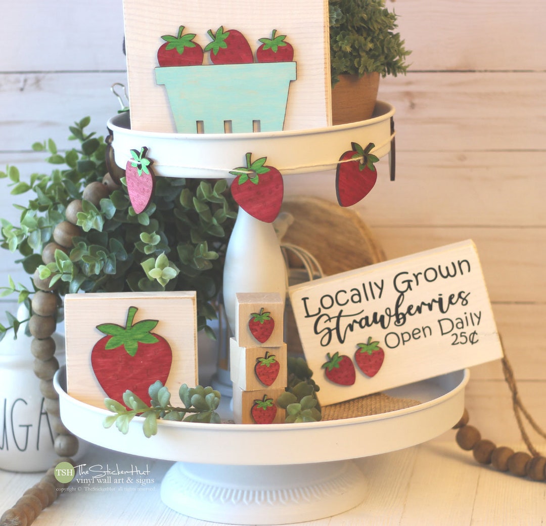 Strawberry Summer Signs - Strawberries Tiered Tray Set - Mix Match ...