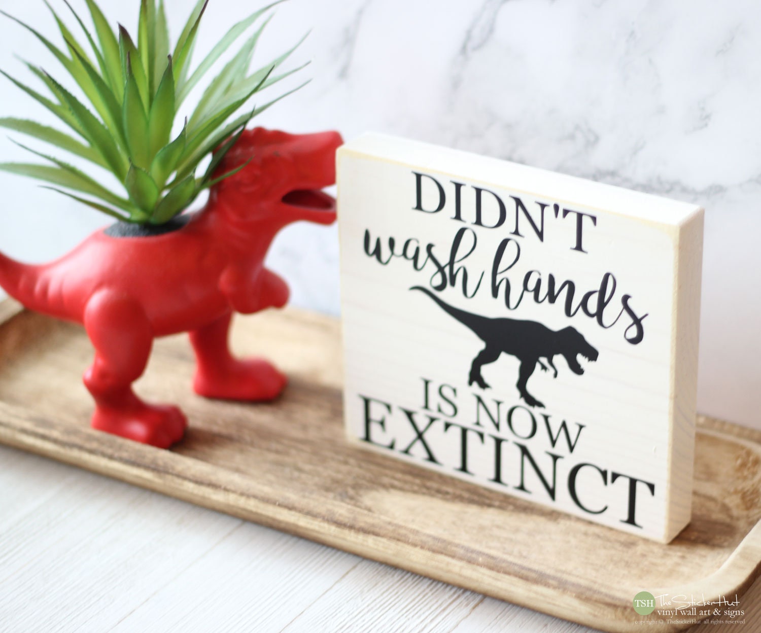 Didn't Wash Hands is Now Extinct T-REX Bathroom Sign Mini Block - Funny ...