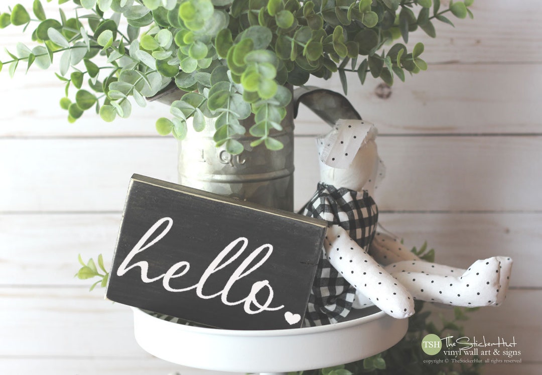 Hello Mini Block Wood Sign - Coffee Bar Sign - Tiered Tray Wood Sign ...