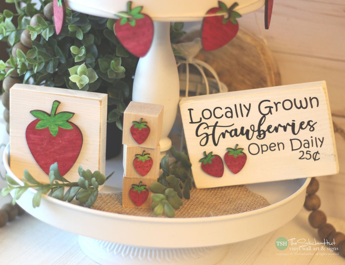 Strawberry Summer Signs - Strawberries Tiered Tray Set - Mix Match ...