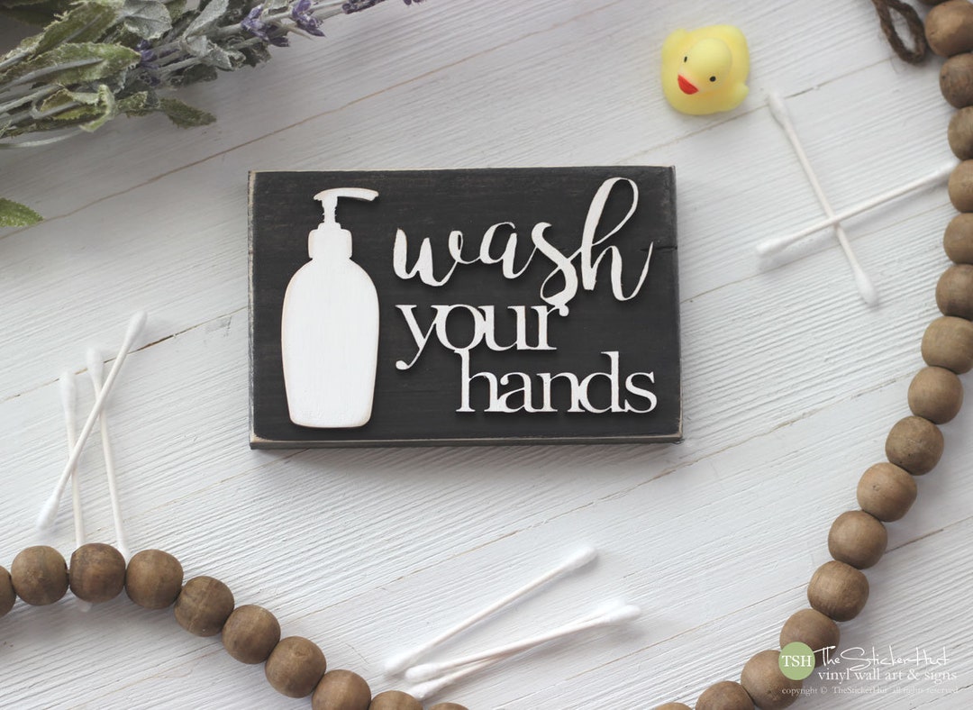 Wash Your Hands Bathroom Sign Mini Block 3D Sign Bathroom Decor Wooden ...