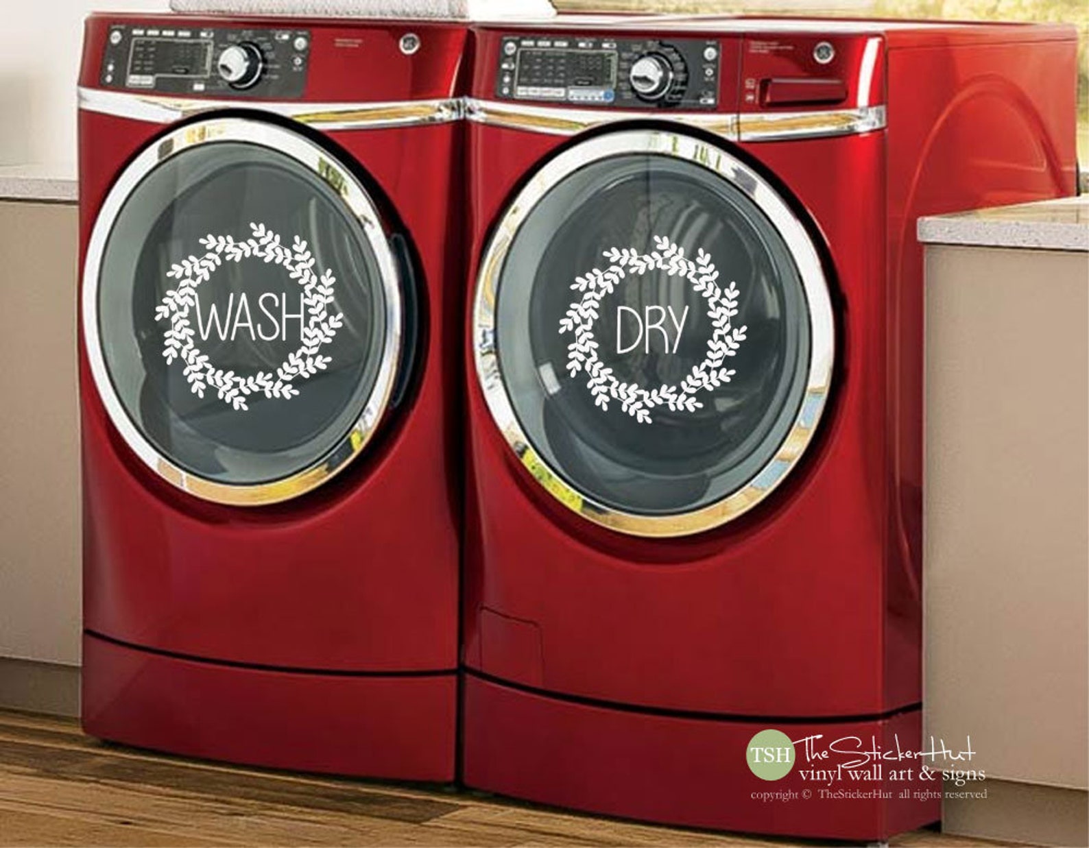 Wash Dry Laundry Room Decor Vinyl Decal Set, Washing Machines and ...