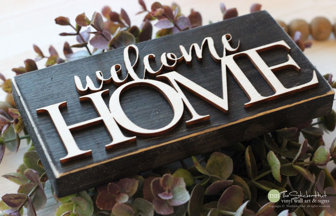 Welcome Home Sign Mini Block 3D Home Decor Wooden Sign | Etsy