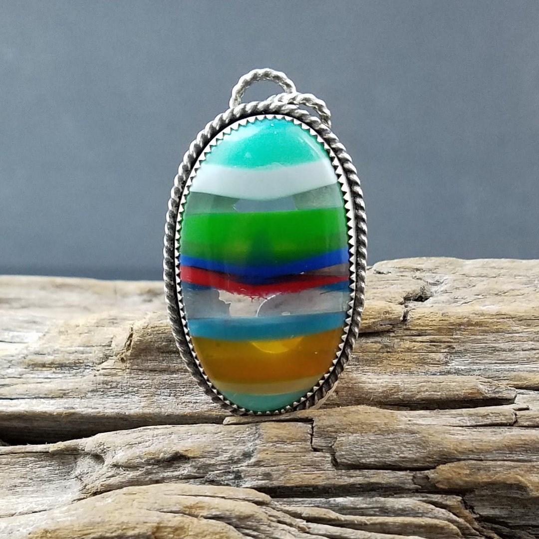 Surfite and Argentium Silver Pendant - Etsy