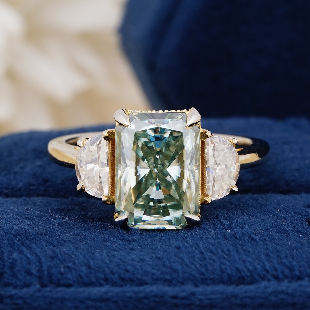 Blue Green Ring, 4ct Blue Green Radiant Ring, Three Stone Ring, Cvd ...