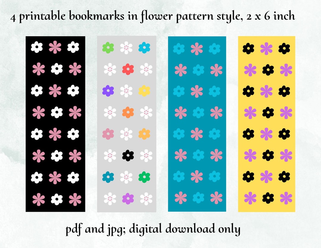 Set of 4 Printable Bookmarks in Flower Pattern Design for Book Lovers/2 ...
