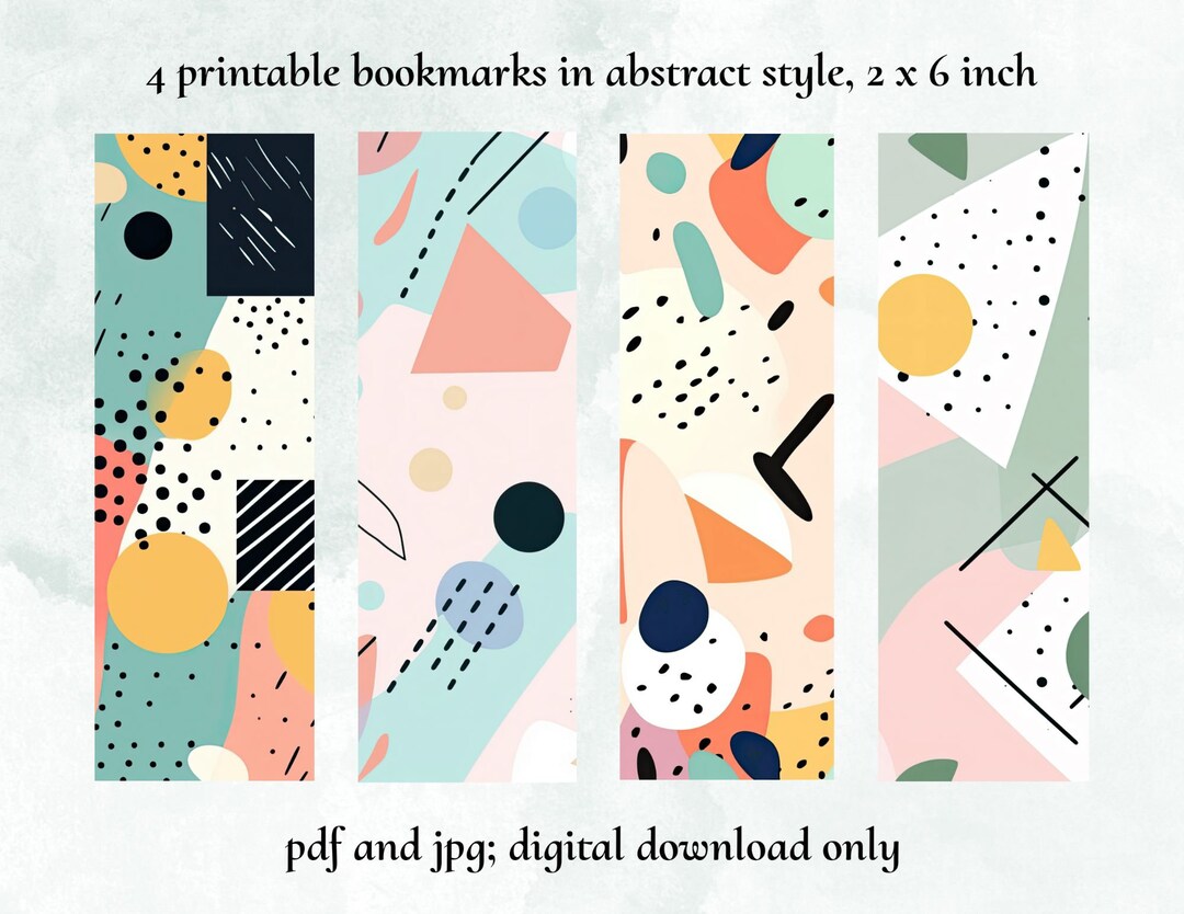 Set of 4 Printable Bookmarks in Colorful Abstract Design for Book ...
