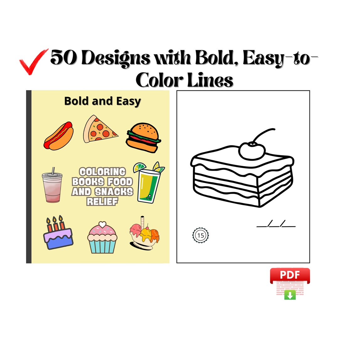 Stress Relief Food Coloring Book: Bold & Easy for Kids and Adults - Etsy