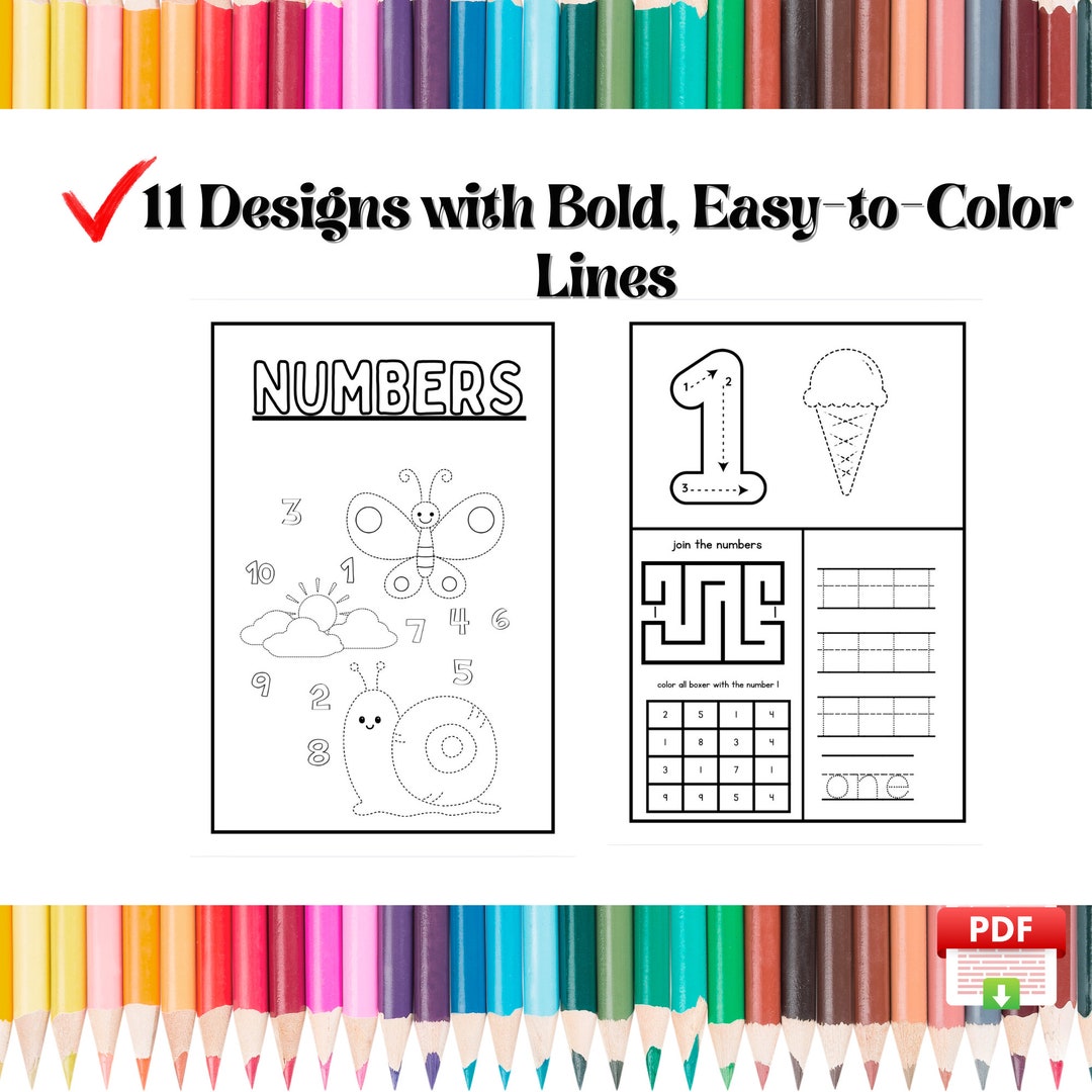 Easy Trace and Color Numbers Worksheets: Follow the Dotted Lines and ...