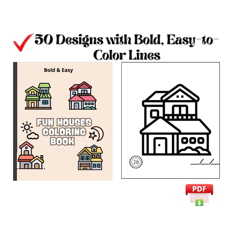 Bold & Easy Coloring Book: Fun House for Kids and Adults - Etsy
