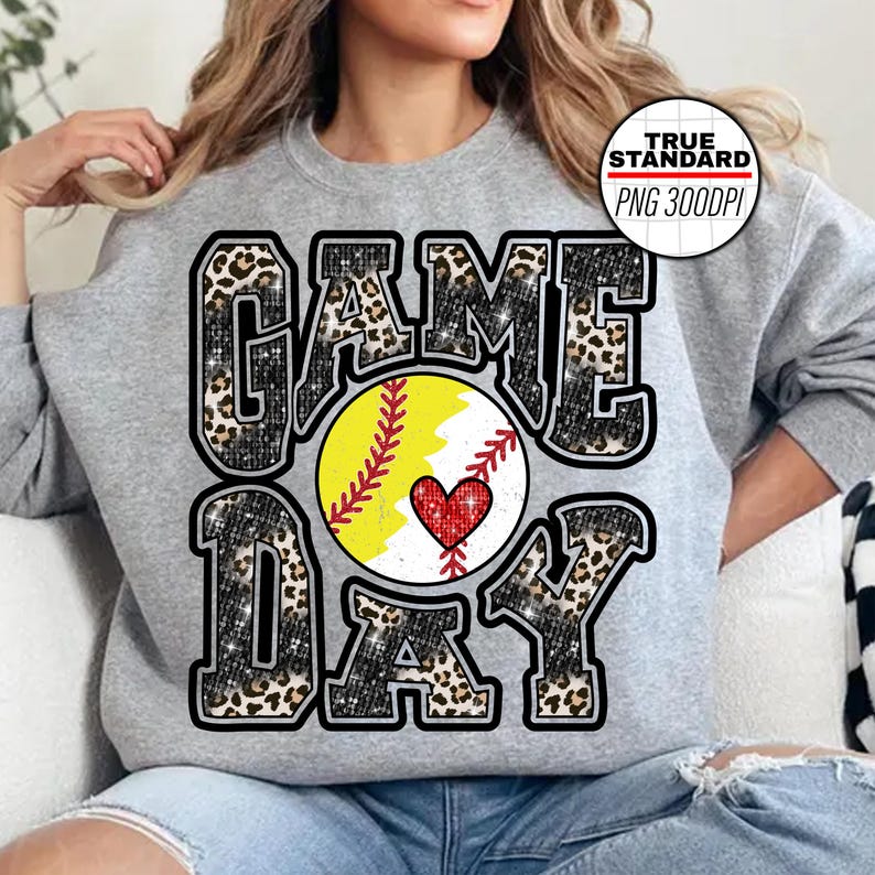 Game Day Baseball Softball PNG, Softball Baseball Black Faux Sequin Leopard Design, Sublimation ...