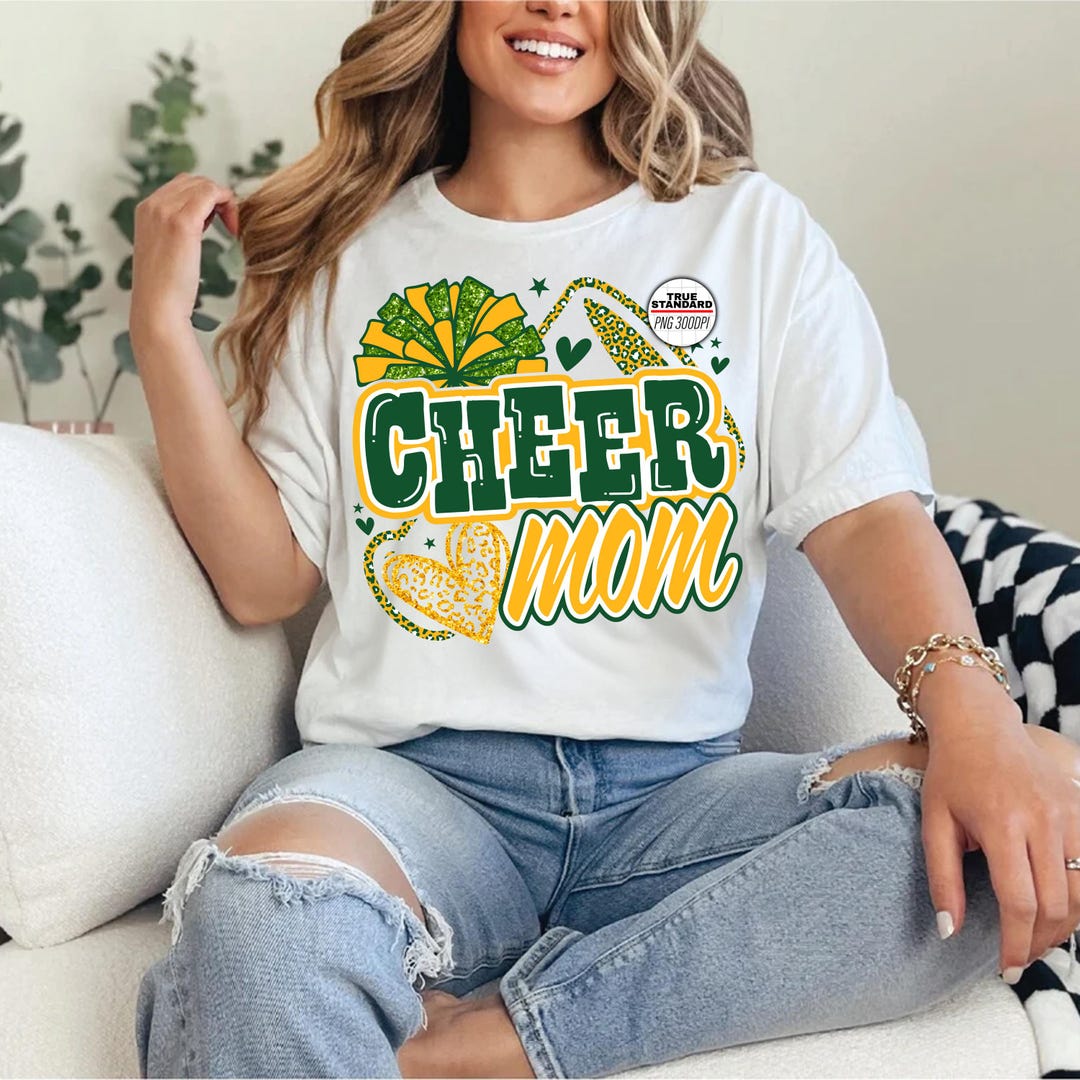 Cheer Mom Png, Football Leopard Print Heart Png, Leopard Glitter Green ...