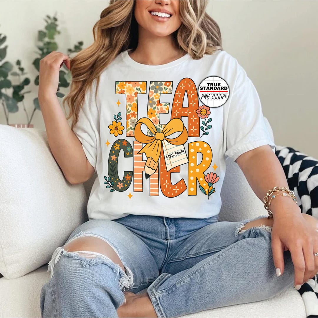 Retro Floral Teacher PNG, Cute Teacher Shirt Design, Back to School ...
