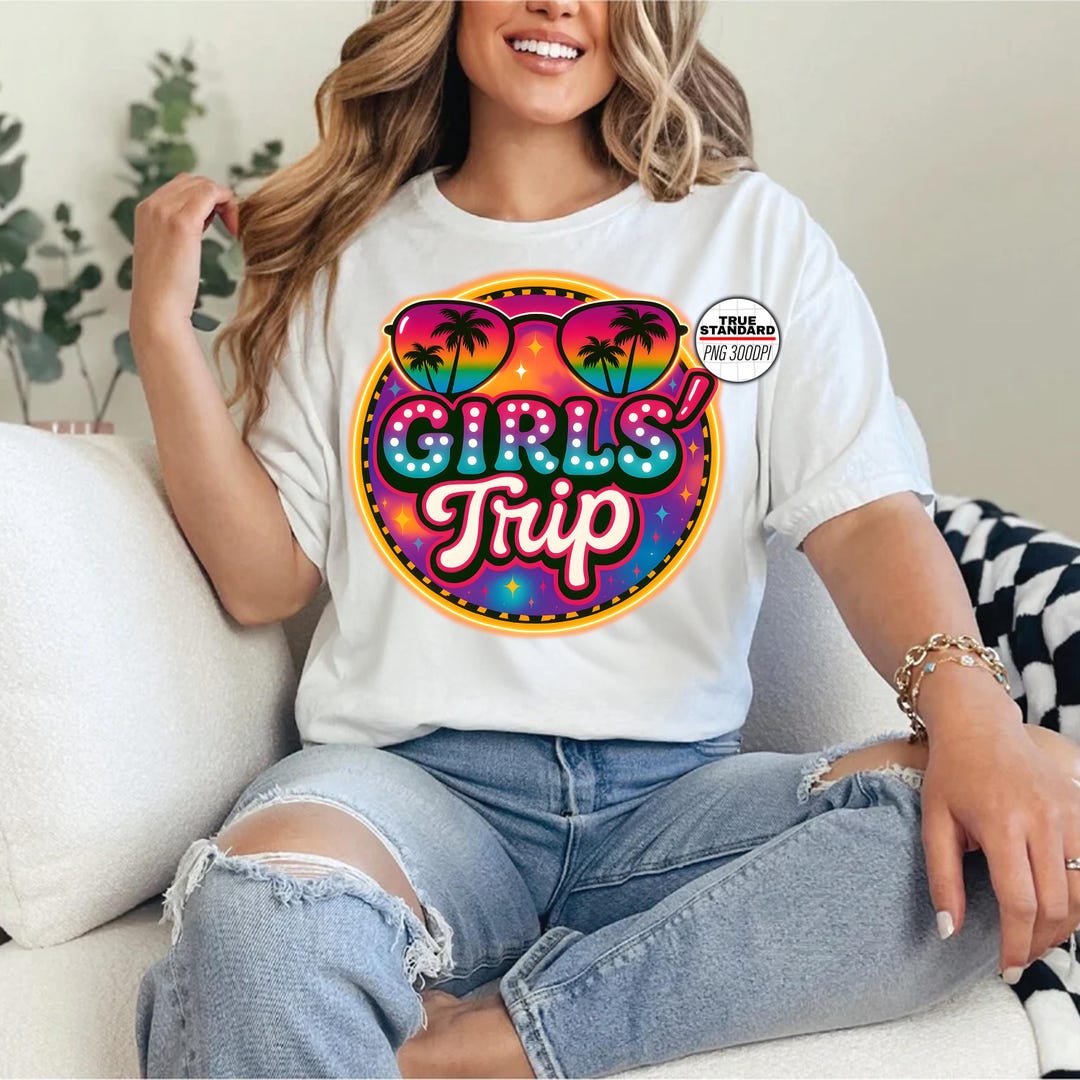 Girls’ Trip PNG, Retro Summer Vacation Shirt Design, Rainbow Palm Tree ...