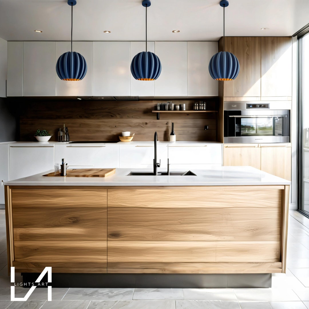 TRIPLE PENDANT SET - Navy Sphere Pendant Light Set 3 Pieces - Kitchen ...