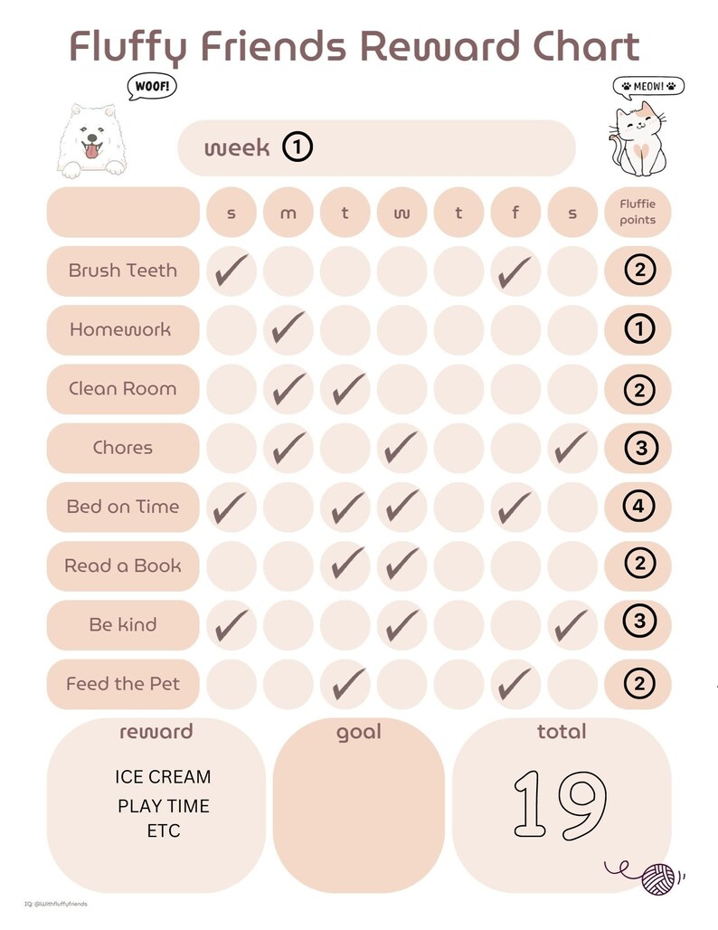 Printable Cute Kid Chart Reward and Coloring Page Featuring Fluffy ...